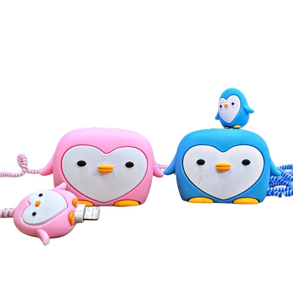 Cute Blue Penguin Silicone Charger Case and Cable Protector Set for 20W ...